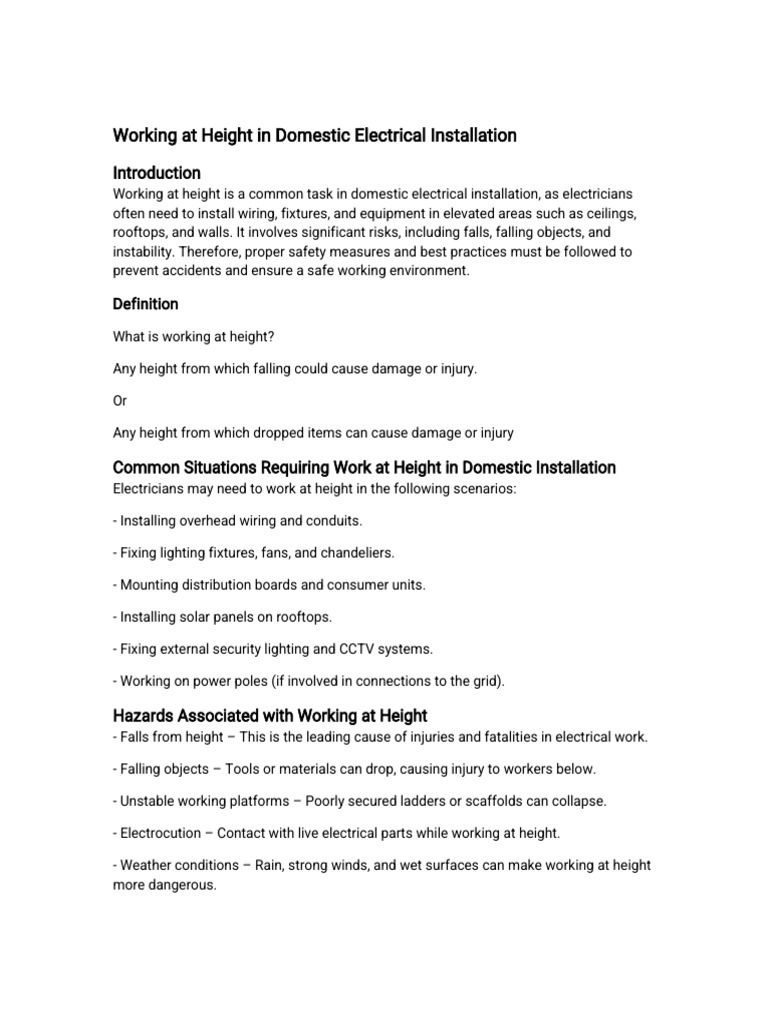 Safety in Domestic Electrical Work at Height | PDF