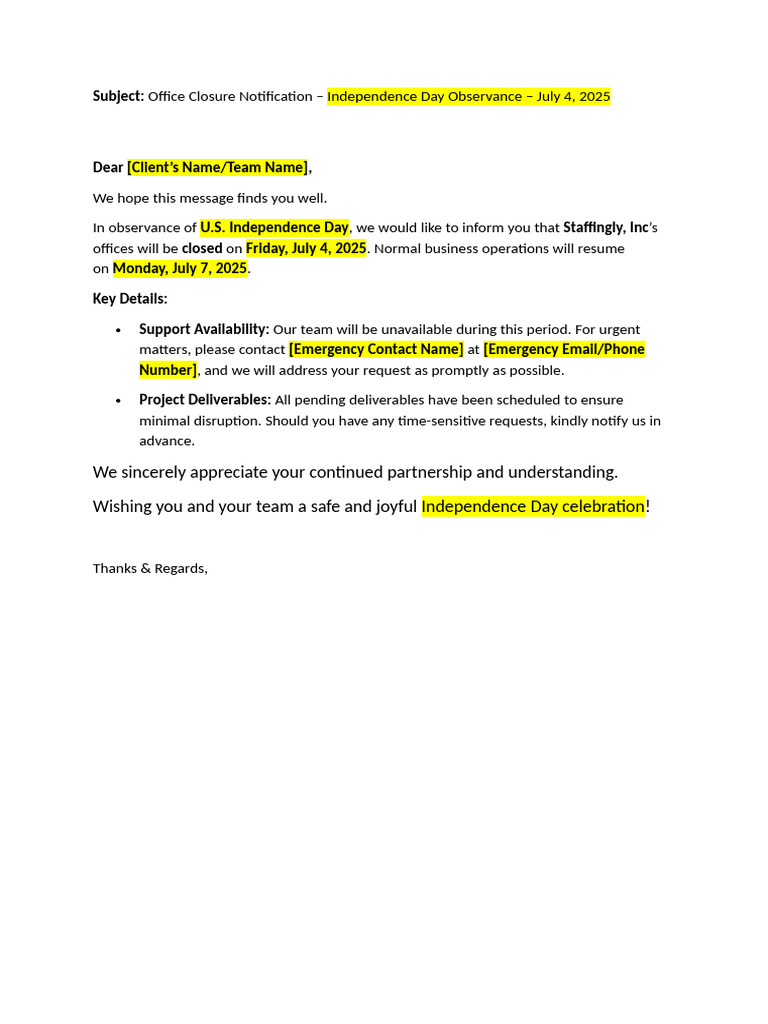 Client - Office Closure Notification | PDF