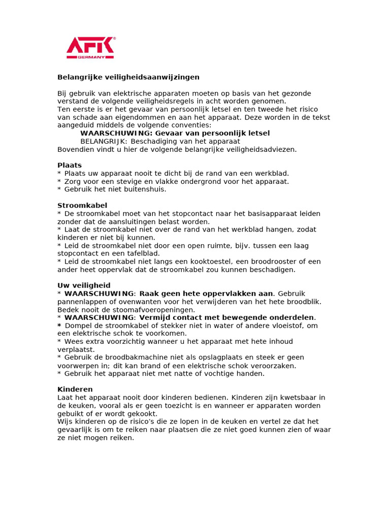 AFK BM-2 Broodbakmachine | PDF