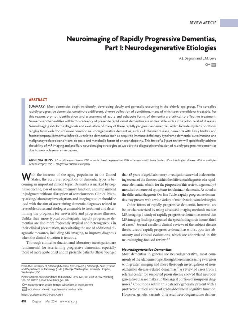 Neuroimaging of Rapidly Progressive Dementias, Part 1 Neurodegenerative ...