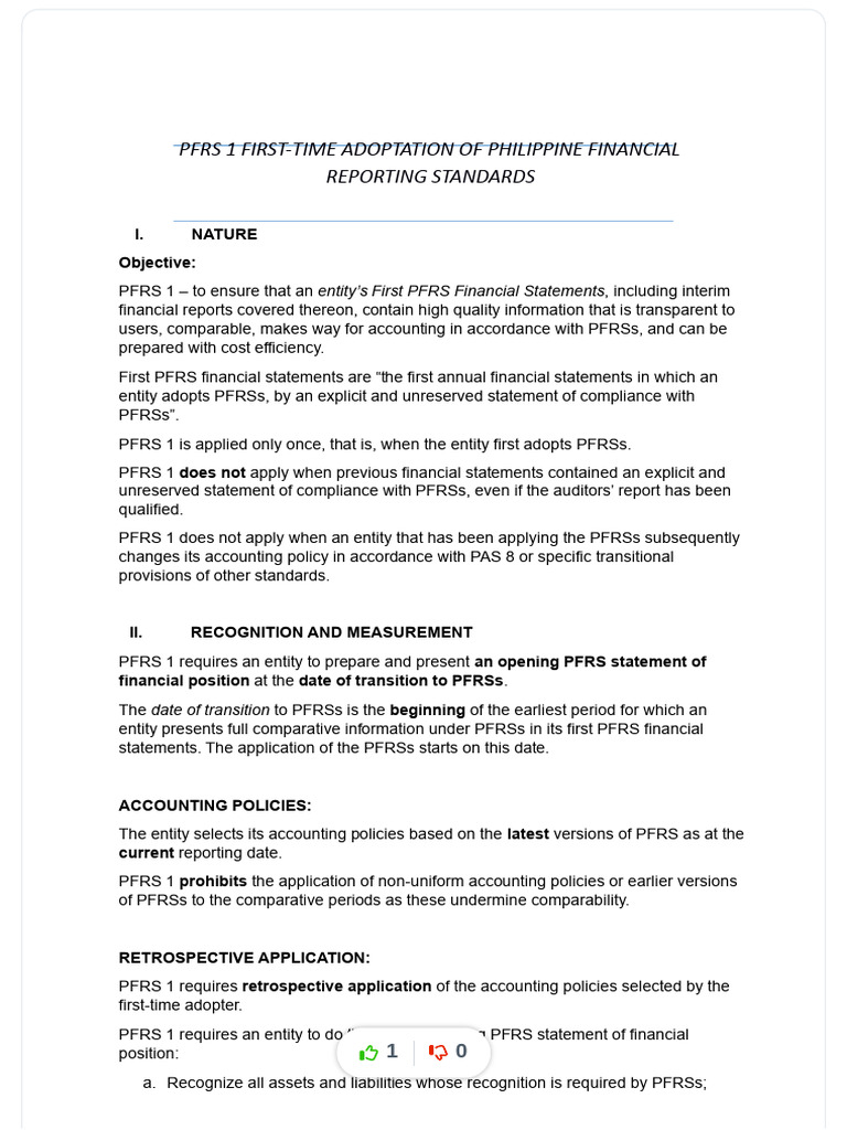 PFRS 1: First-Time Adoption Guidelines | PDF | Accounting | Audit