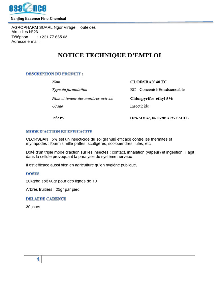 Notice technique de Clorsban 48 EC | PDF