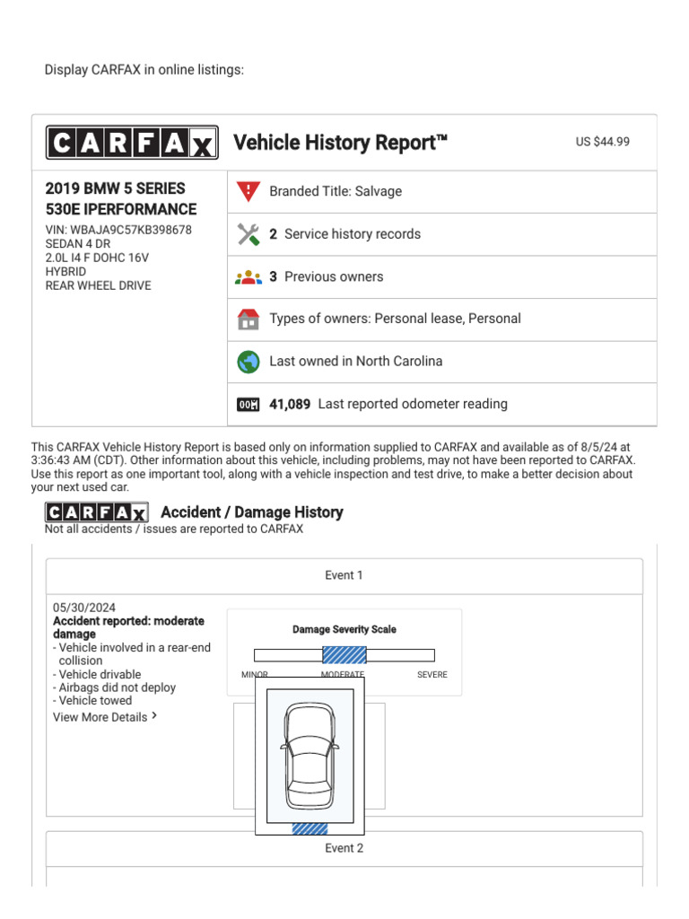 CARFAX Vehicle History Report Summary | PDF | Transport | Wheeled Vehicles