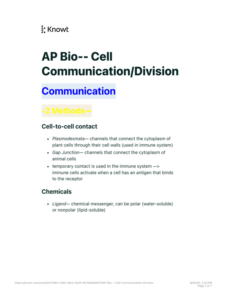 AP Bio-- Cell Communication-Division Notes | Knowt | PDF | Cell ...