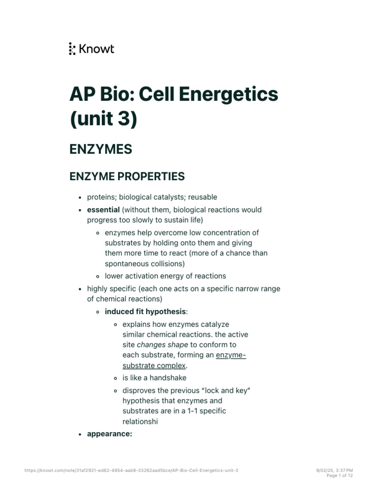 AP Bio Unit 3: Cell Energetics Notes | PDF | Adenosine Triphosphate ...