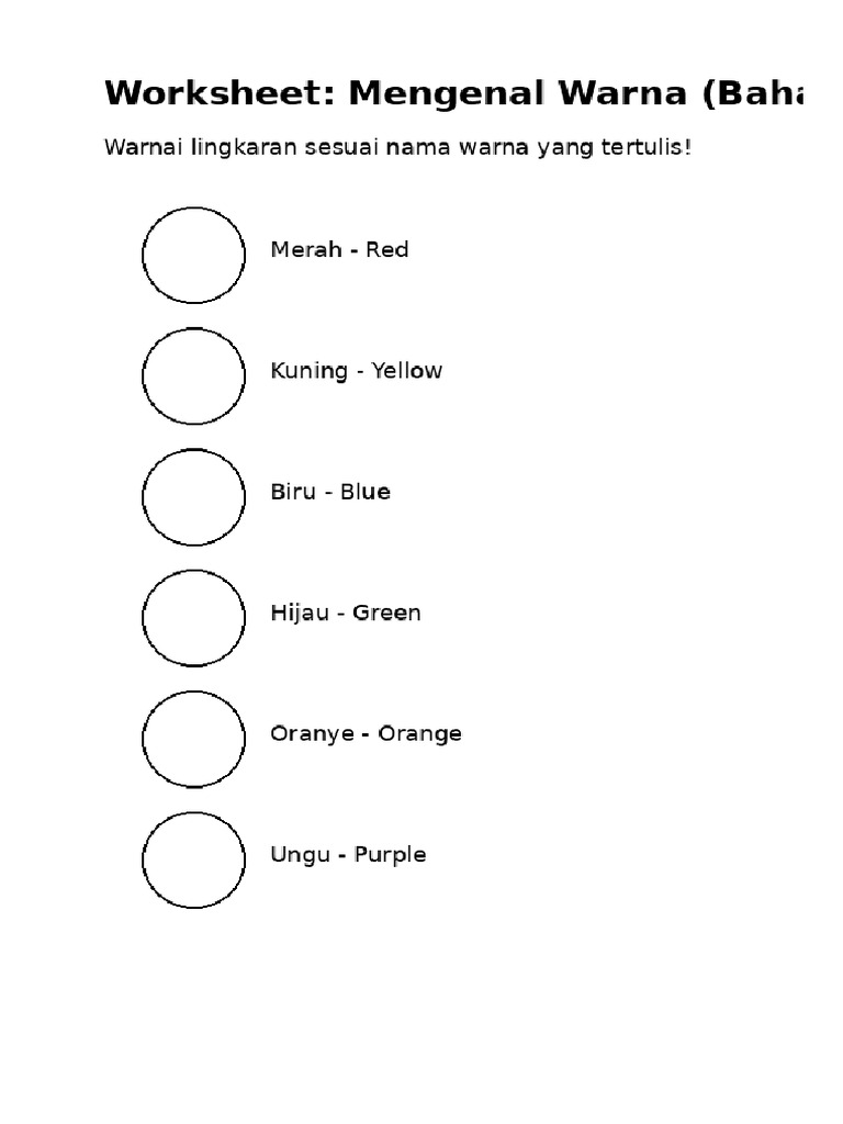 Worksheet Mengenal Warna Bilingual | PDF