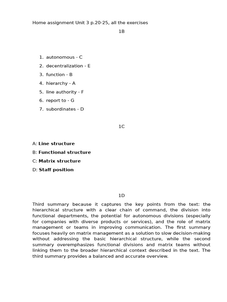 Home Assignment Unit 3 p.20-25, All The Exercises | PDF | Hierarchy | Chief Executive Officer