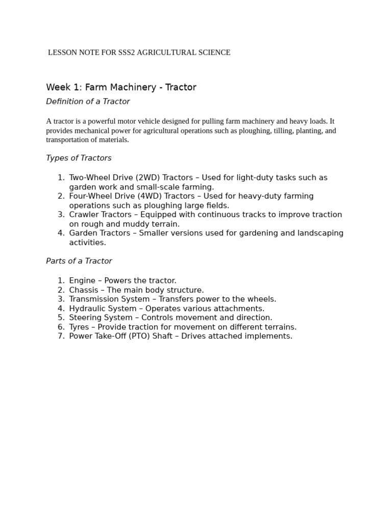 SSS2 Agricultural Science: Farm Machinery Guide | PDF | Demand | Supply ...