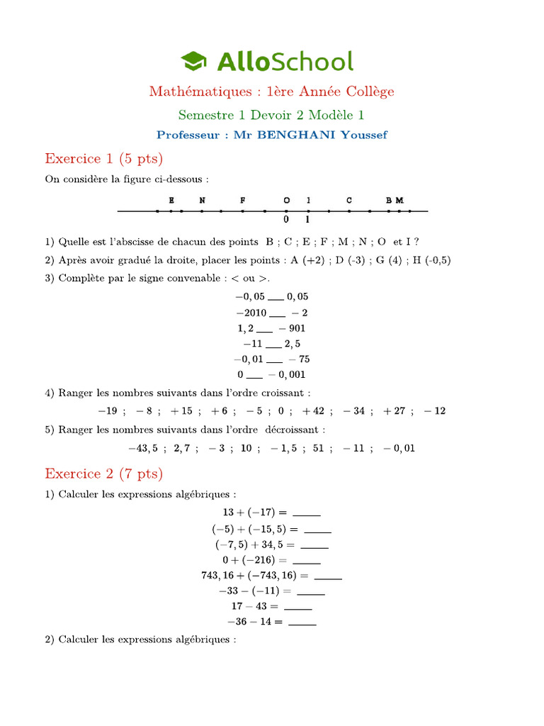 Math 1ac Semestre 1 Devoir 2 Modele 1 1 | PDF