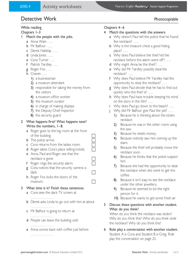 Detective Work Activity Worksheets | PDF