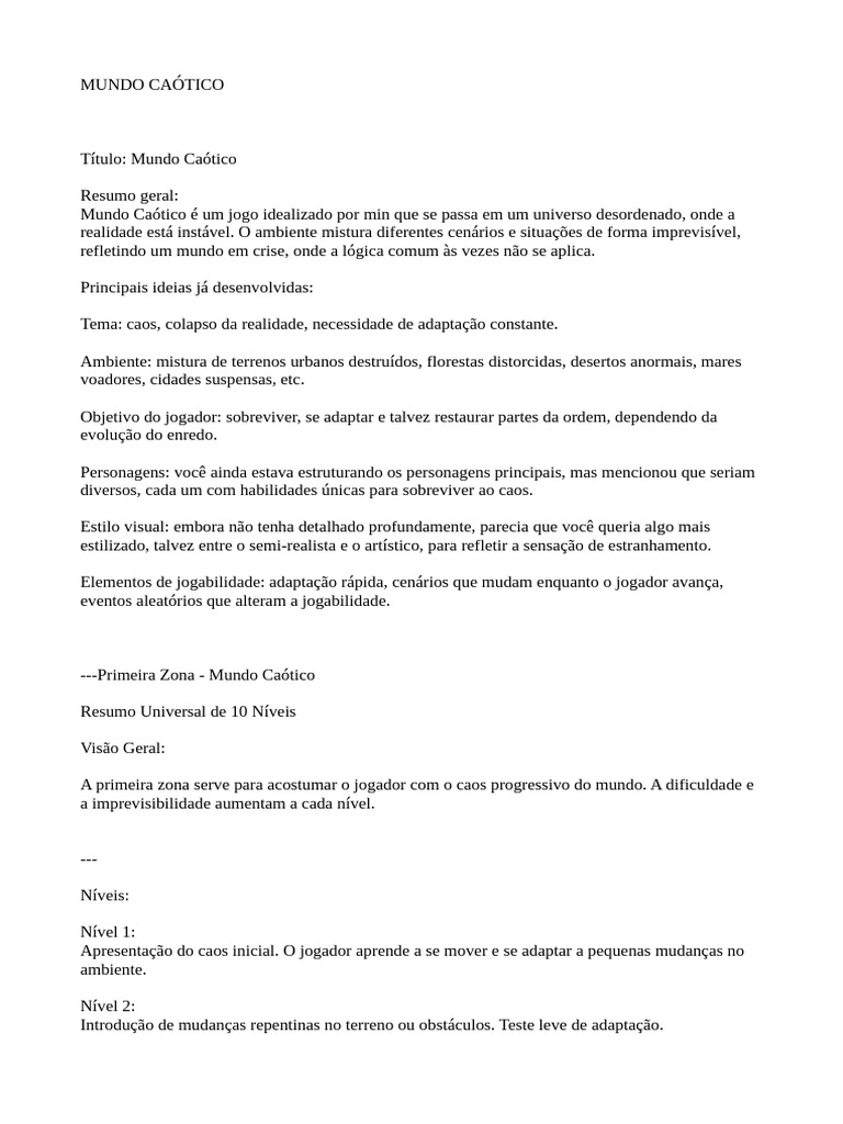 Jogo Mundo Caótico: Sobrevivência e Adaptação | PDF | Teoria do Caos ...