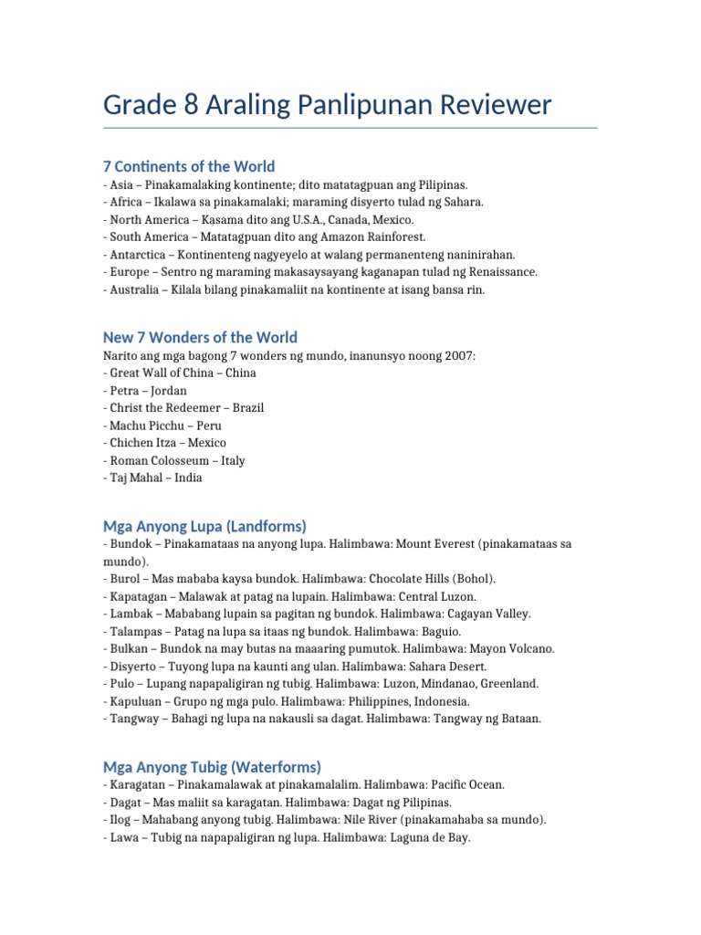 Grade8 AP Reviewer | PDF