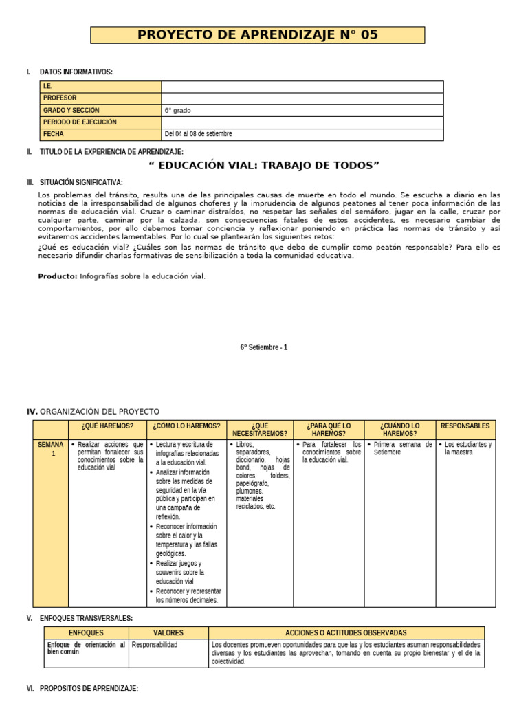 6° Grado - Proyecto de Aprendizaje N°05 | PDF | División (Matemáticas) | Decimal