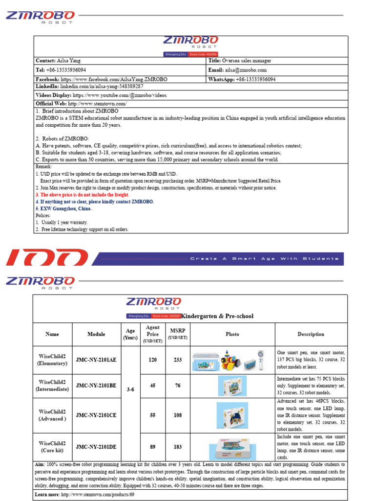 ZMROBO Product Introduction Quotation Ailsa Yang 0530 | PDF | Computer ...