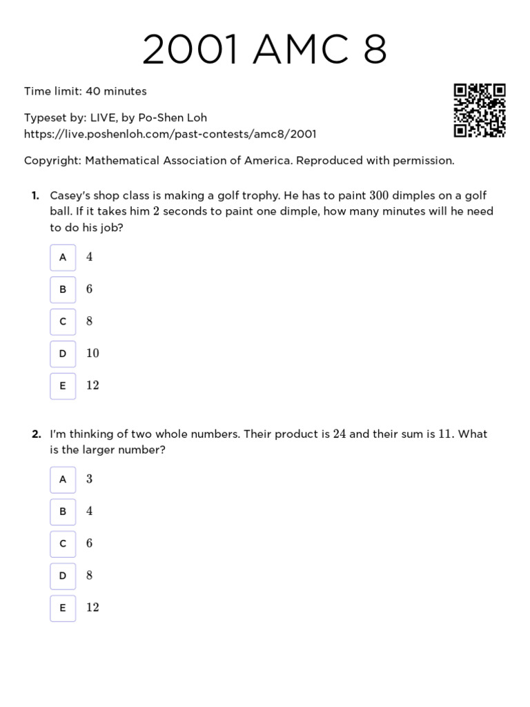 2001 AMC 8 Math Contest Problems | PDF | Triangle