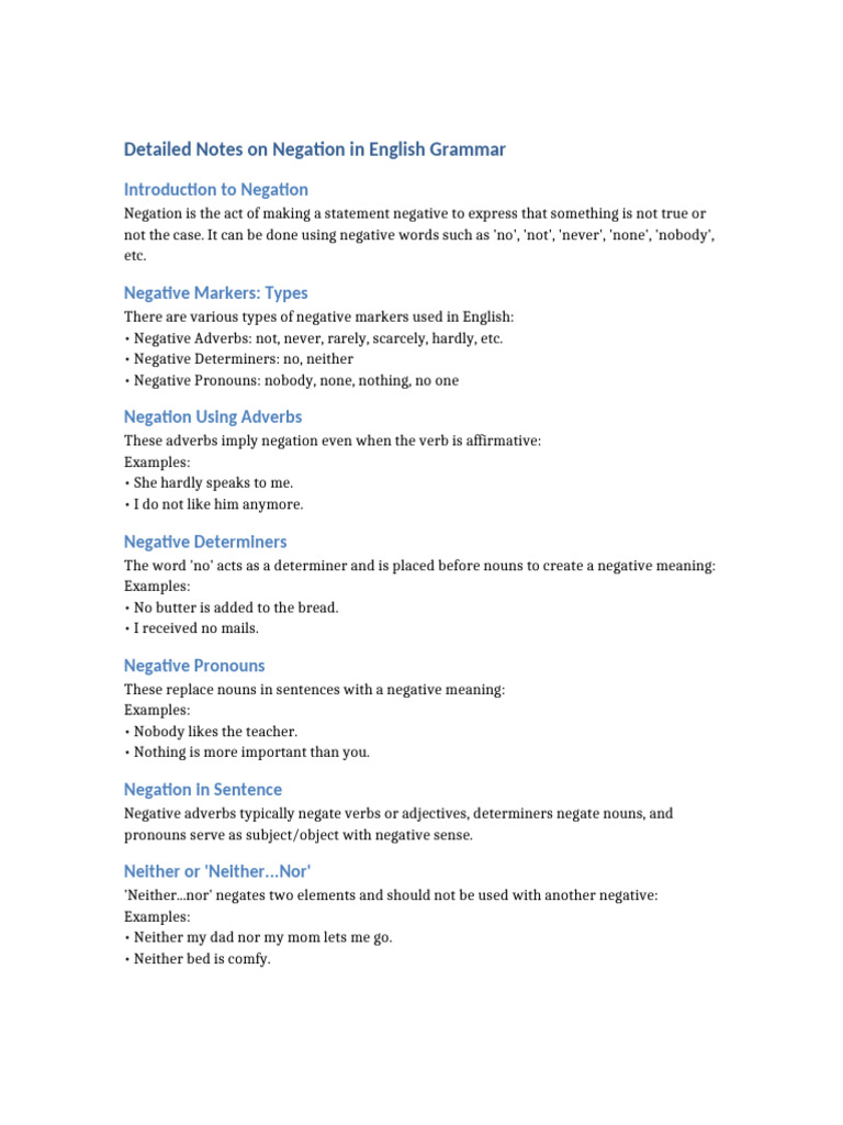 Understanding Negation in English Grammar | PDF | English Grammar | Verb