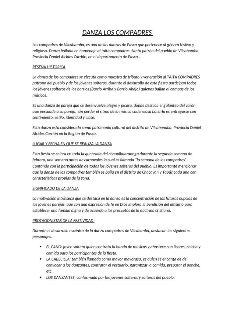 Danza Los Compadres | PDF | Bailes