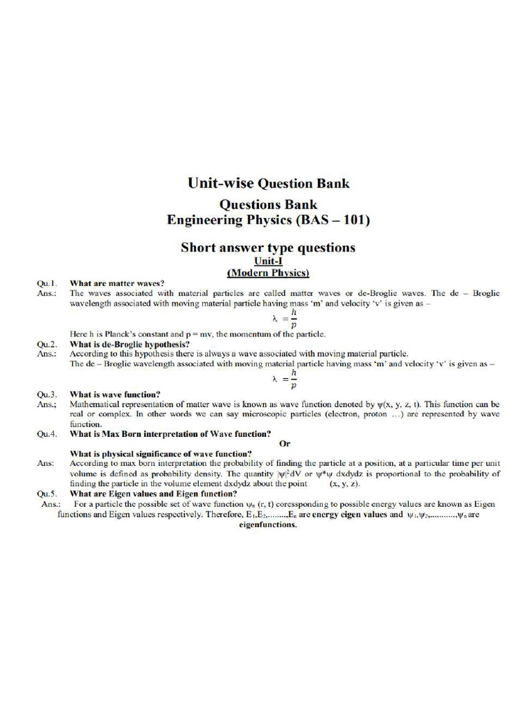 Physics Question Bank (BAS 201) | PDF