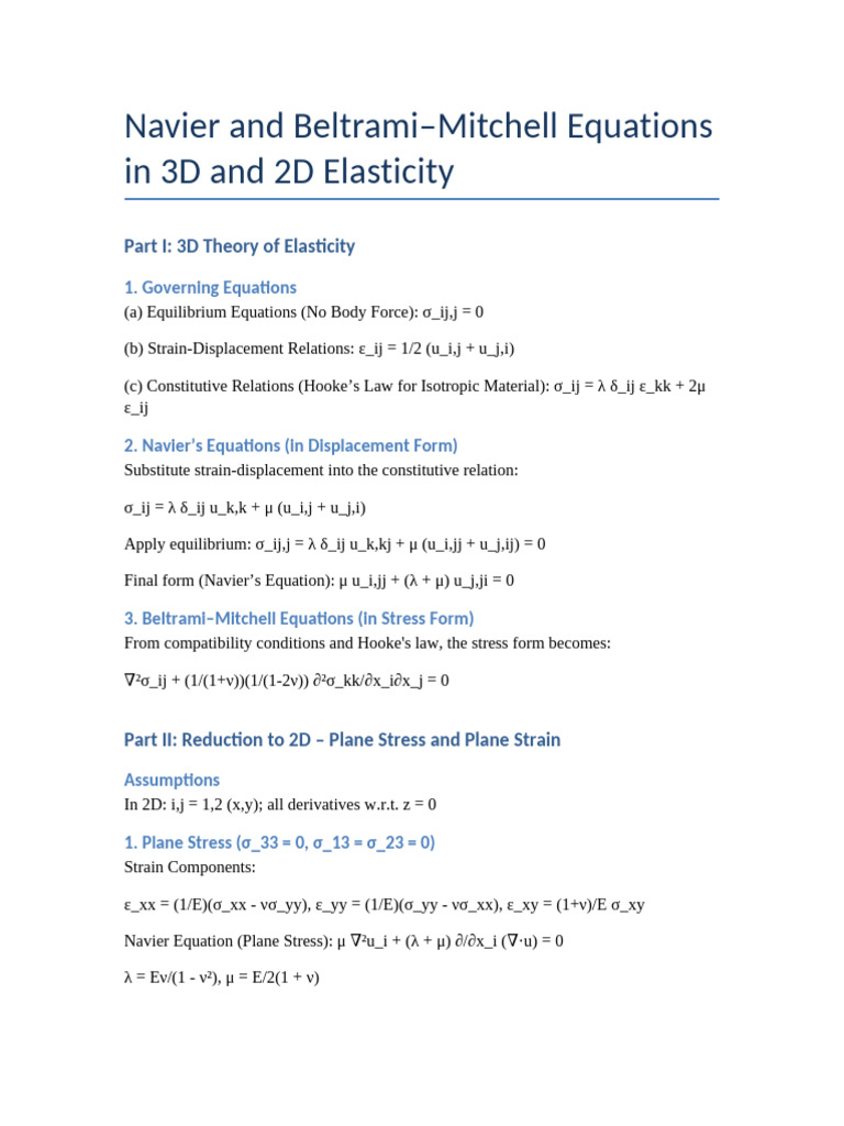 Beltrami-Michell Equations in Elasticity | PDF
