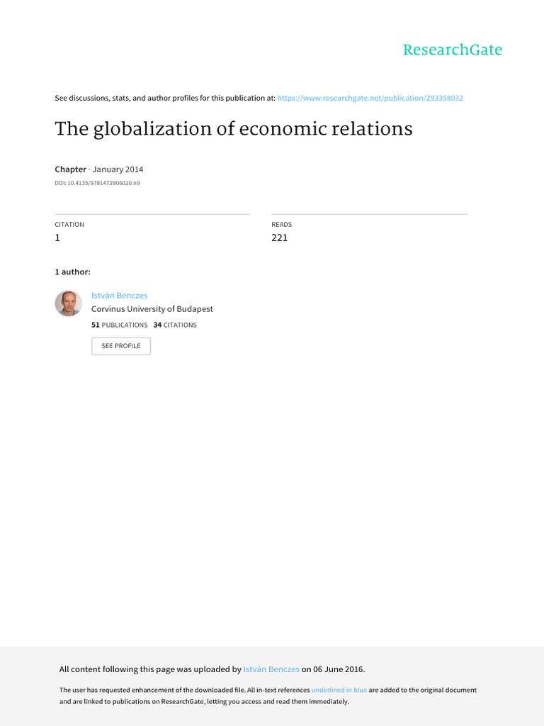 Global Economy The Globalizations of Economic Relations | PDF | Balance ...