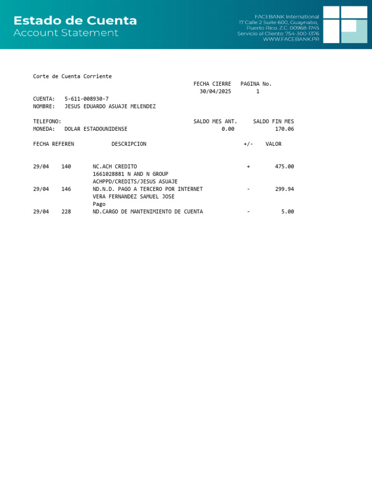 20250430 | PDF | Bancos | Industrias de servicio