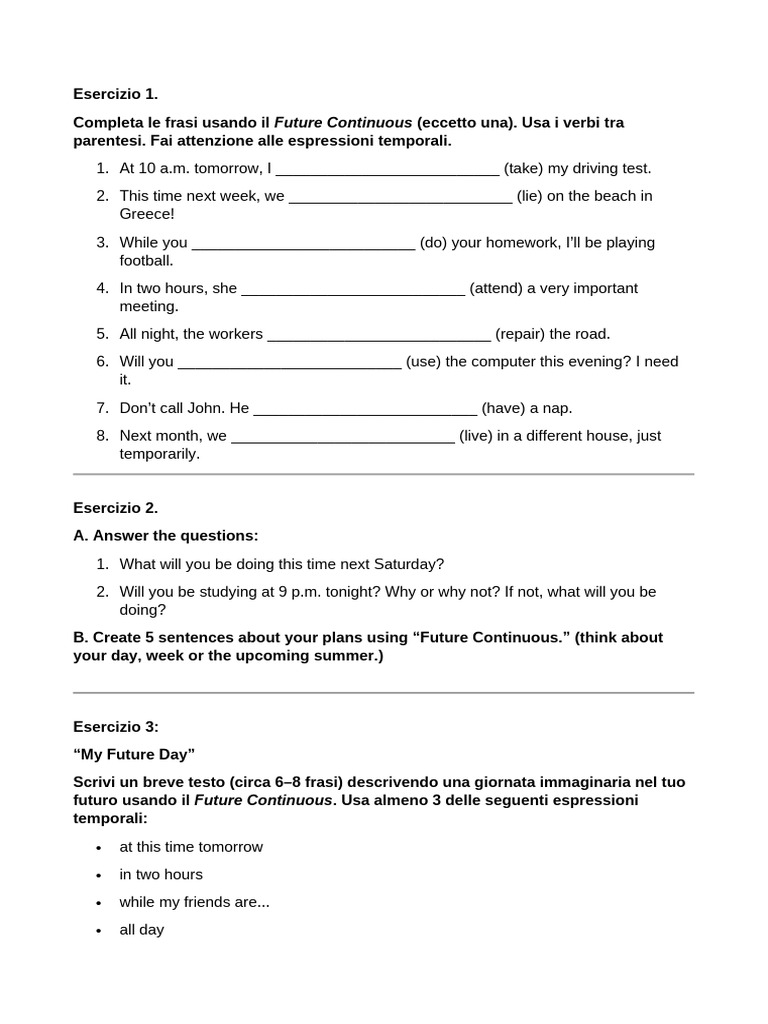 Future Continuous - Exercises | PDF