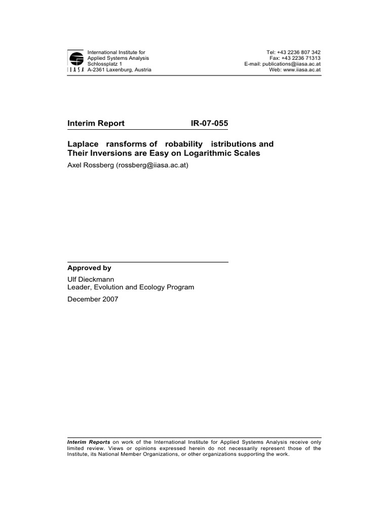 Laplace Transforms of Probability Distributions An | PDF | Laplace ...