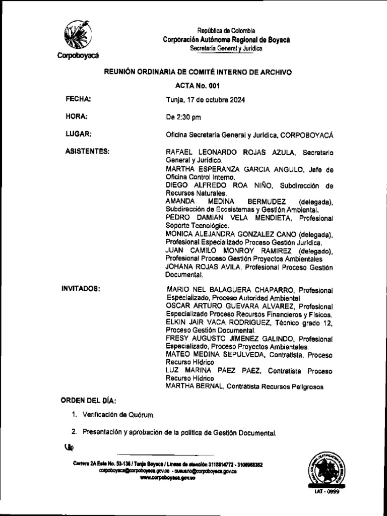 Acta 001 Octubre 2024 | PDF
