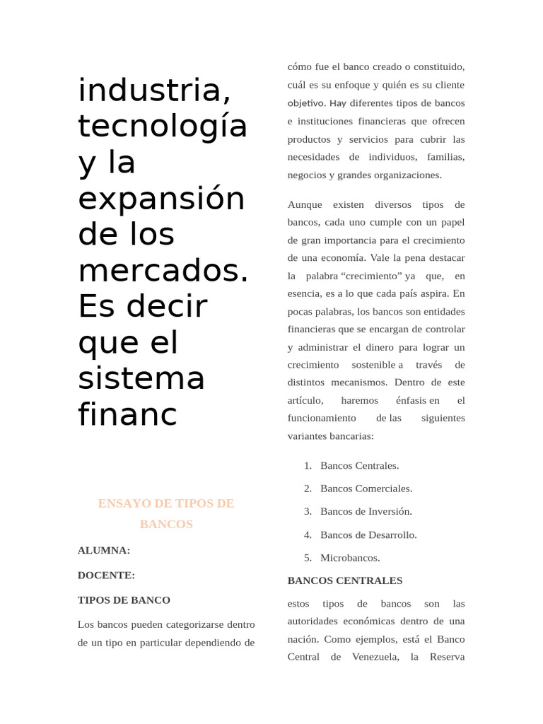 Ensayo de Tipos de Bancos | PDF | Bancos | Bancos centrales