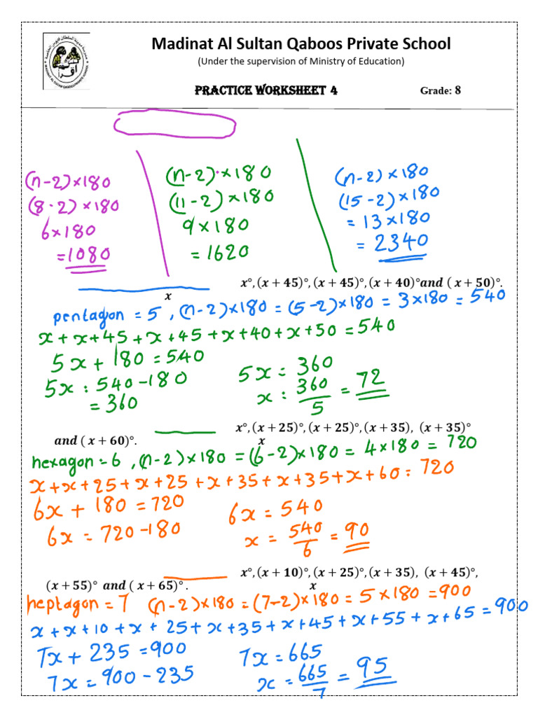 Grade 8 Practice Worksheet 4 Ans | PDF
