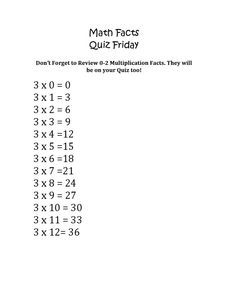 Math Facts Mult 3 | PDF
