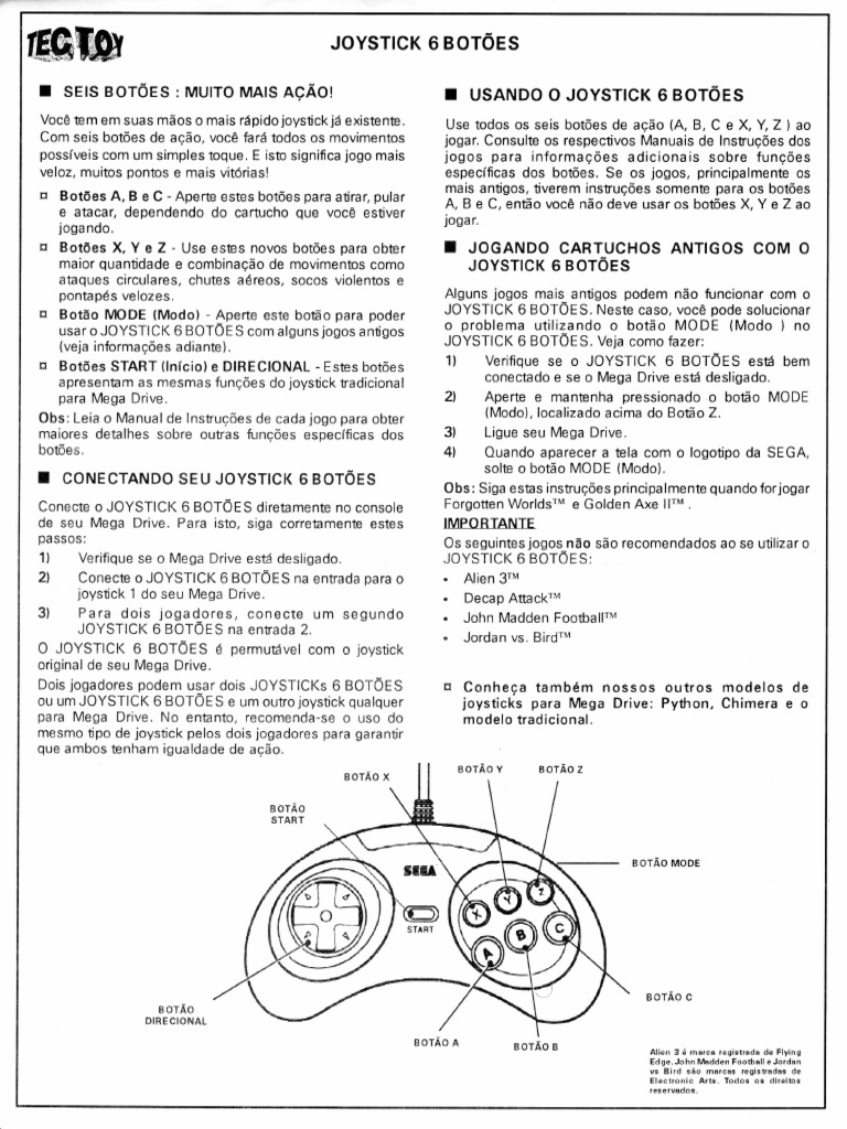 Joystick 6botoes Mega Drive Tectoy | PDF