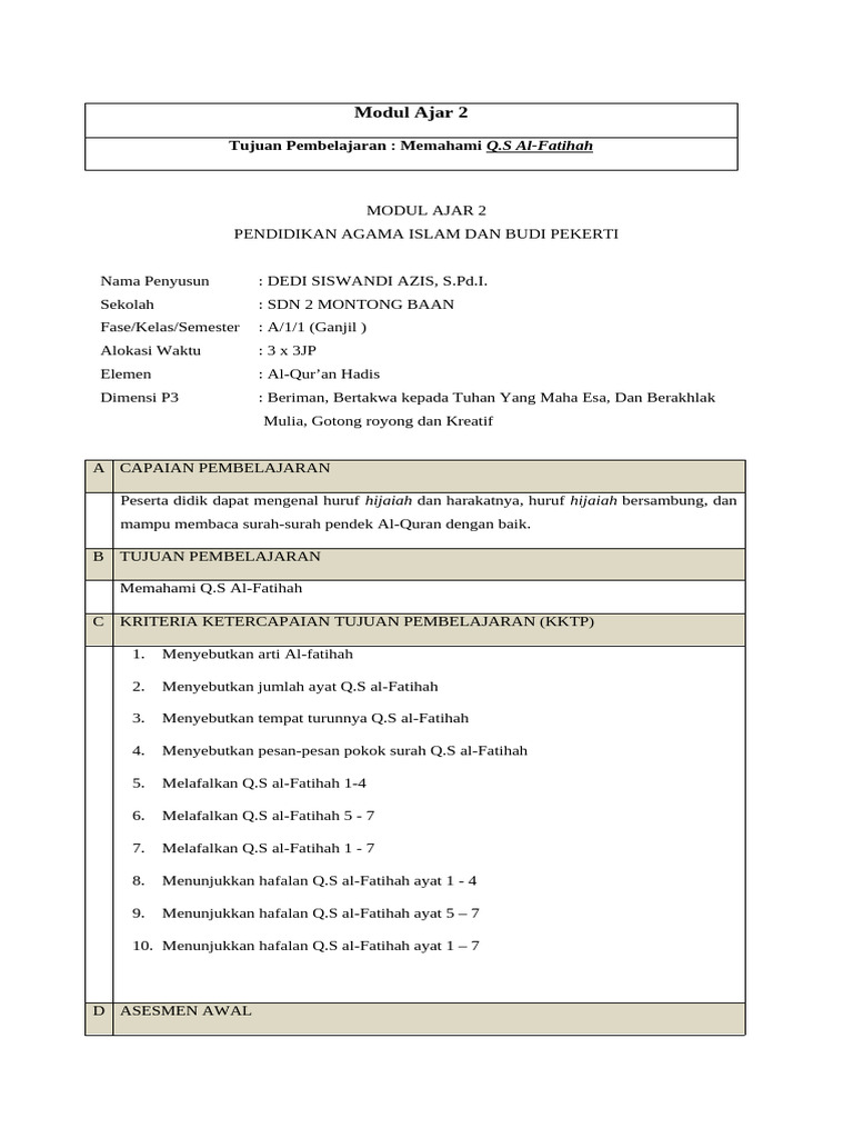 Modul Ajar 2 Kelas 1 Ok | PDF