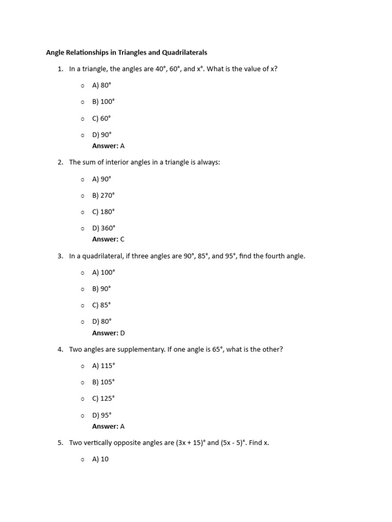 Angle Relationships in Quadrilaterals | PDF | Rectangle | Triangle