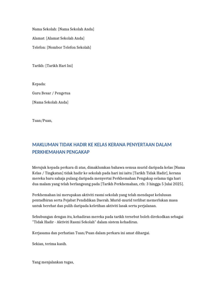 Surat Makluman Perkhemahan Pengakap | PDF