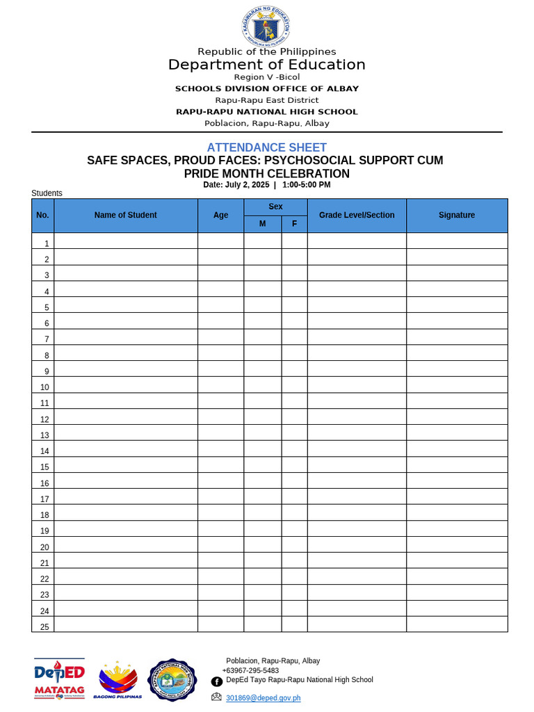 Attendance Sheet - 2025 Pride Month Celebration | PDF | Government ...