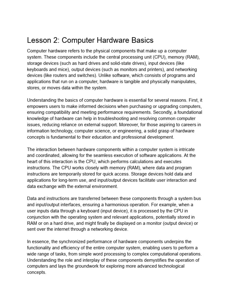 Lesson 2 Computer Hardware Basics | PDF | Computer Data Storage | Computer Hardware