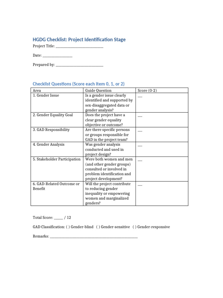 HGDG Checklist Project Identification | PDF