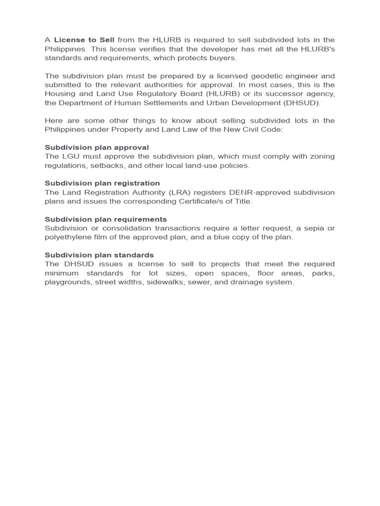 HLURB License to Sell Requirements | PDF
