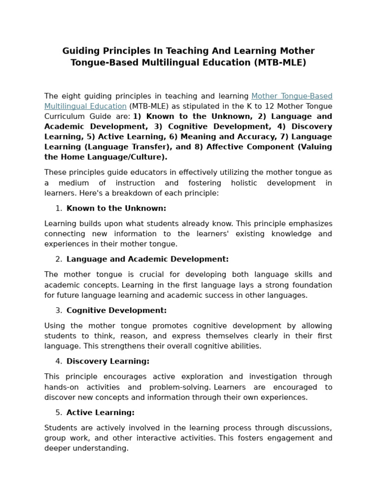Guiding Principles in Teaching and Learning | PDF | Learning | First ...