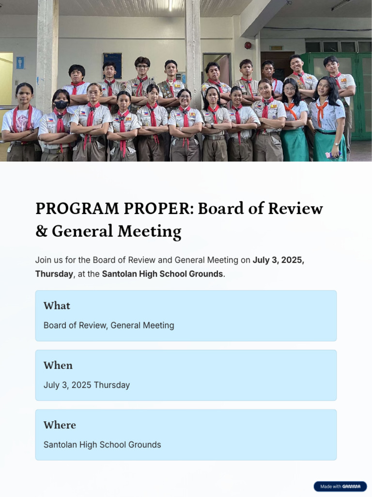 PROGRAM PROPER Board of Review and General Meeting | PDF