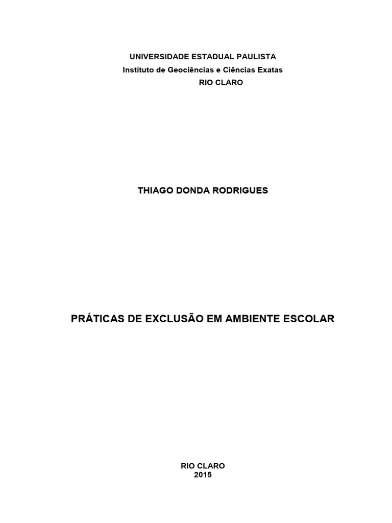 Tese - Práticas de Exclusão em Ambiente Escolar - Donda | PDF | Teoria ...