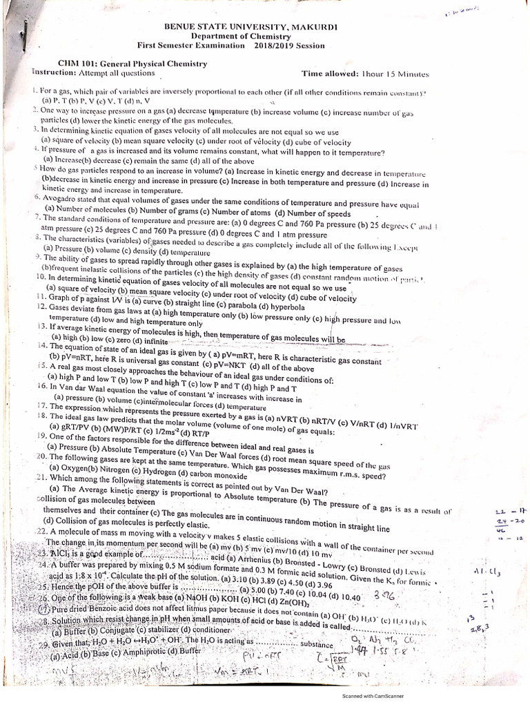 CHM 101 Past Questions | PDF