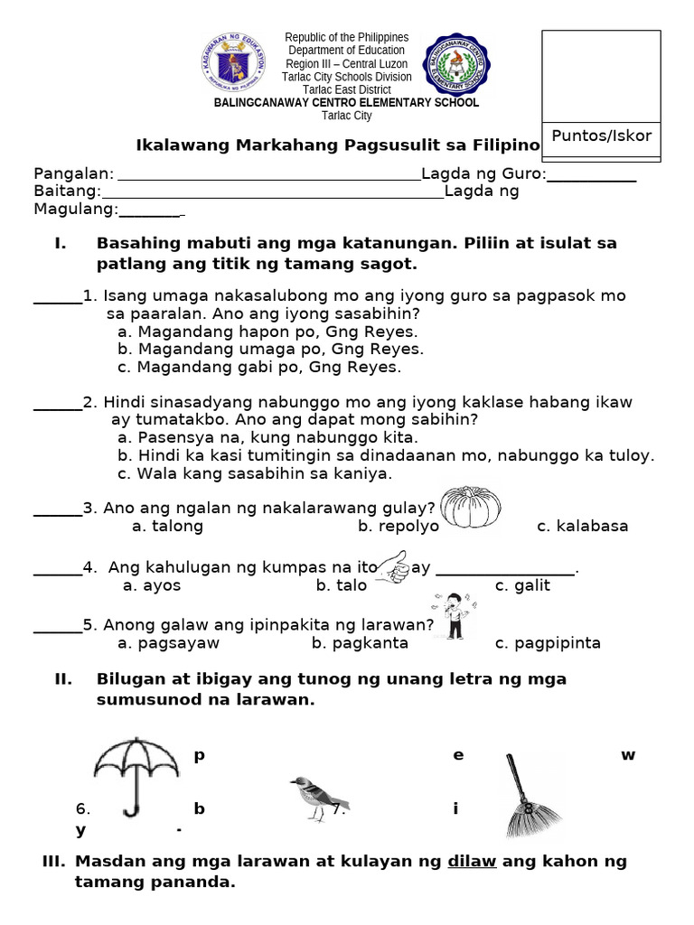 2ndQ PT FILIPINO 1 | PDF
