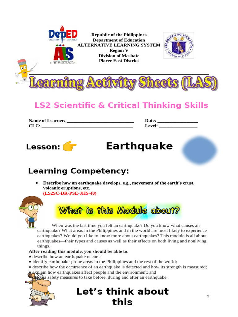 LS2 Modules With Worksheets Earthquake | PDF | Earthquakes | Plate Tectonics