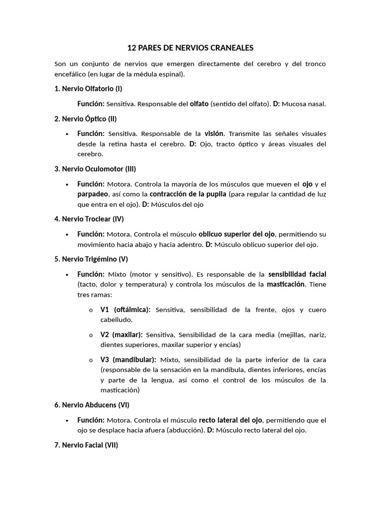 12 Pares de Nervios Craneales | PDF | Lengua | Cerebro