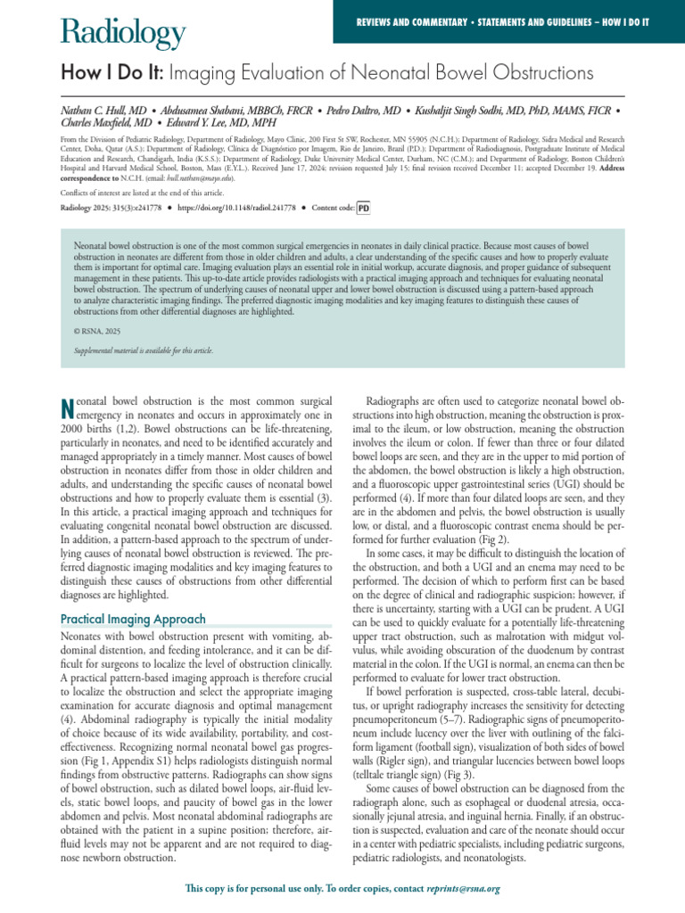 Hull Et Al 2025 How I Do It Imaging Evaluation of Neonatal Bowel Obstructions | PDF ...