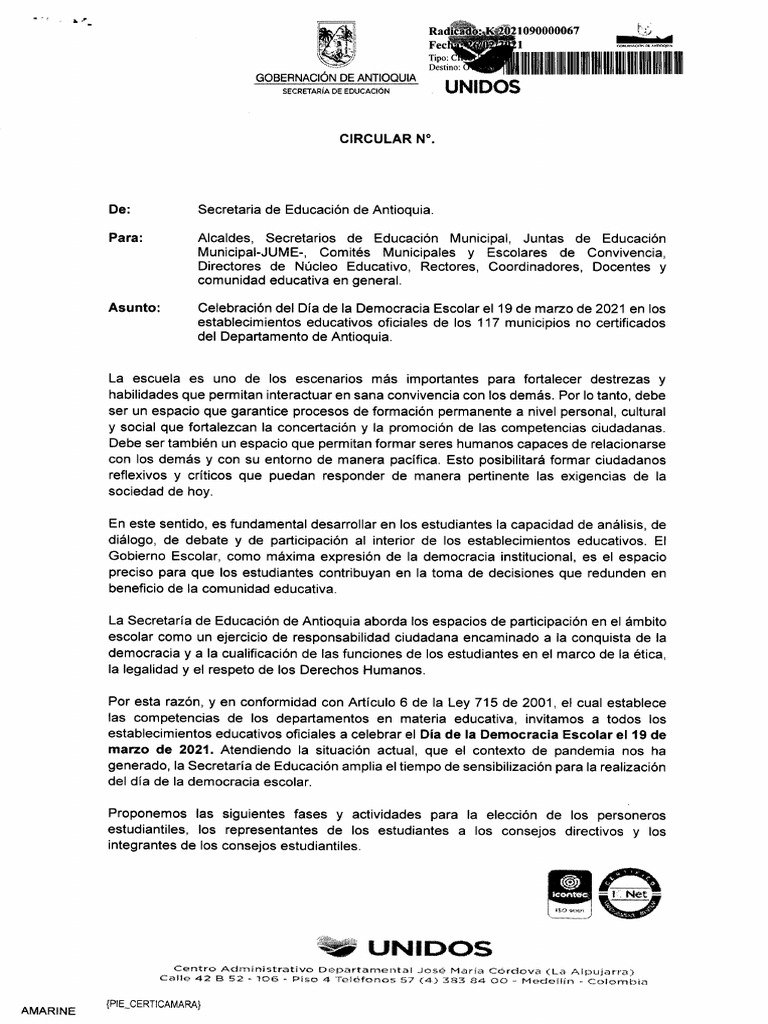 Circular Dia Democracia Escolar 2021 | PDF | Democracia | Ideologías ...