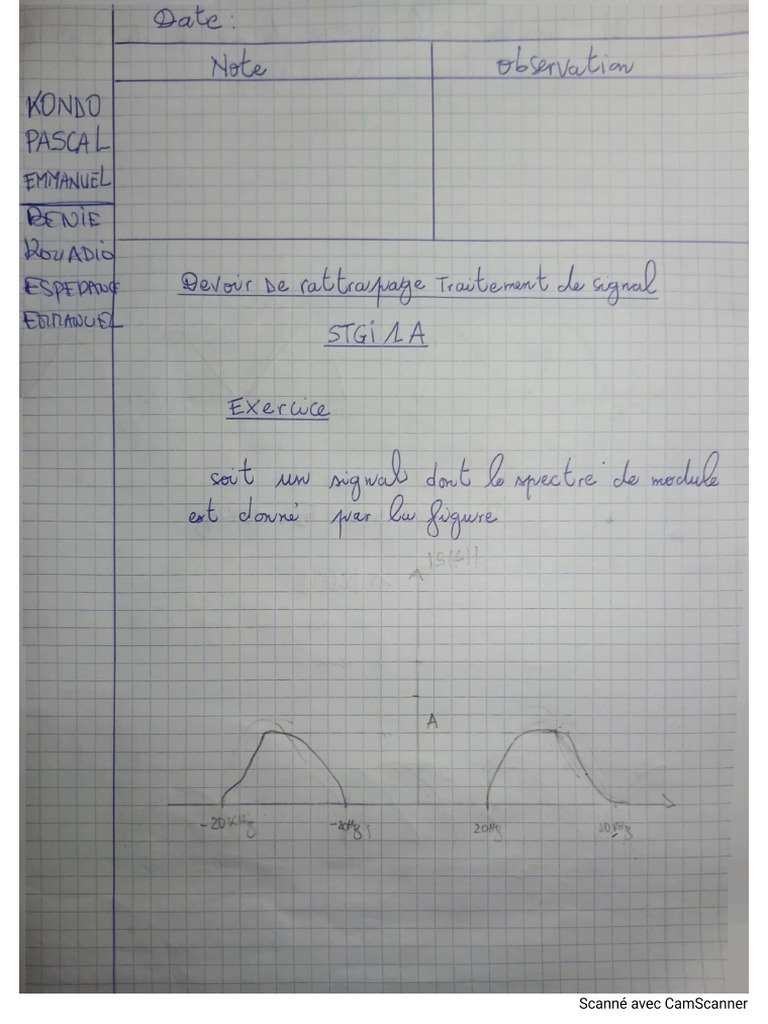 Devoir de Rattrapage Traitement de Signal Stgi1a | PDF