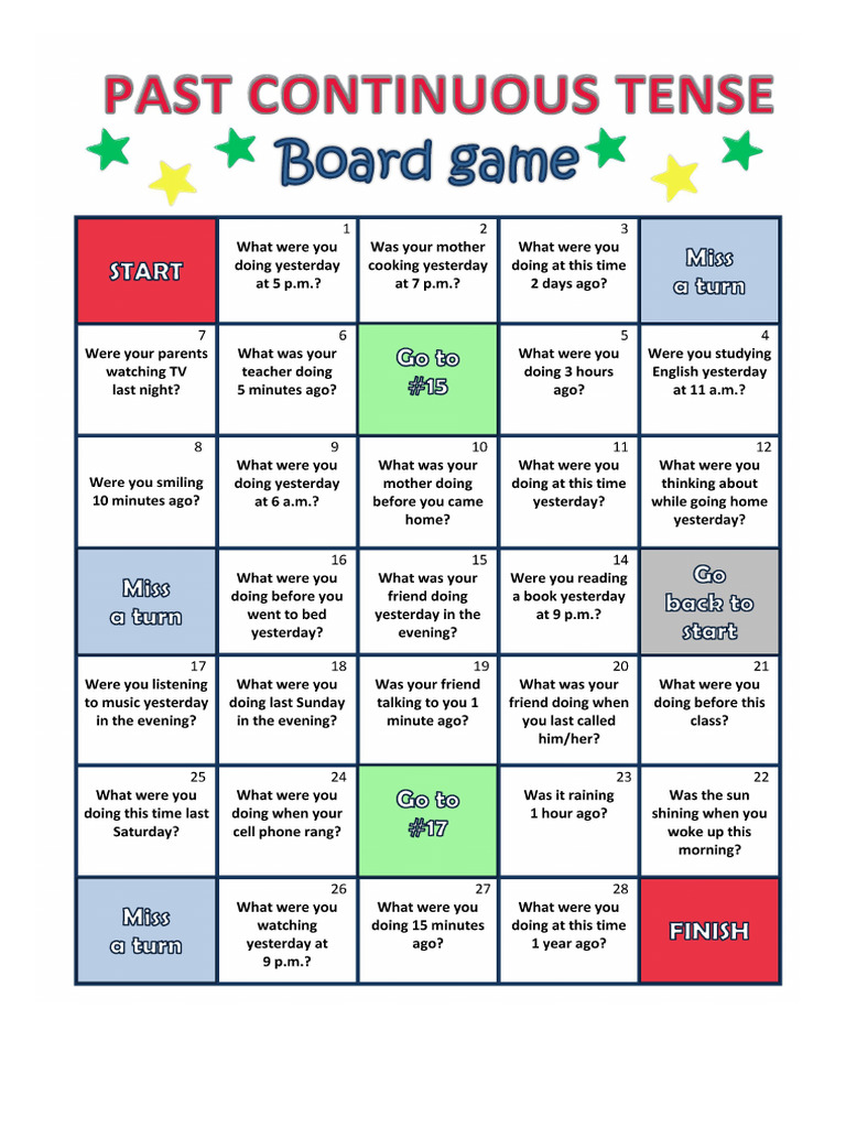 Grammar Activity - Past Continuous - Board Game A3 | PDF